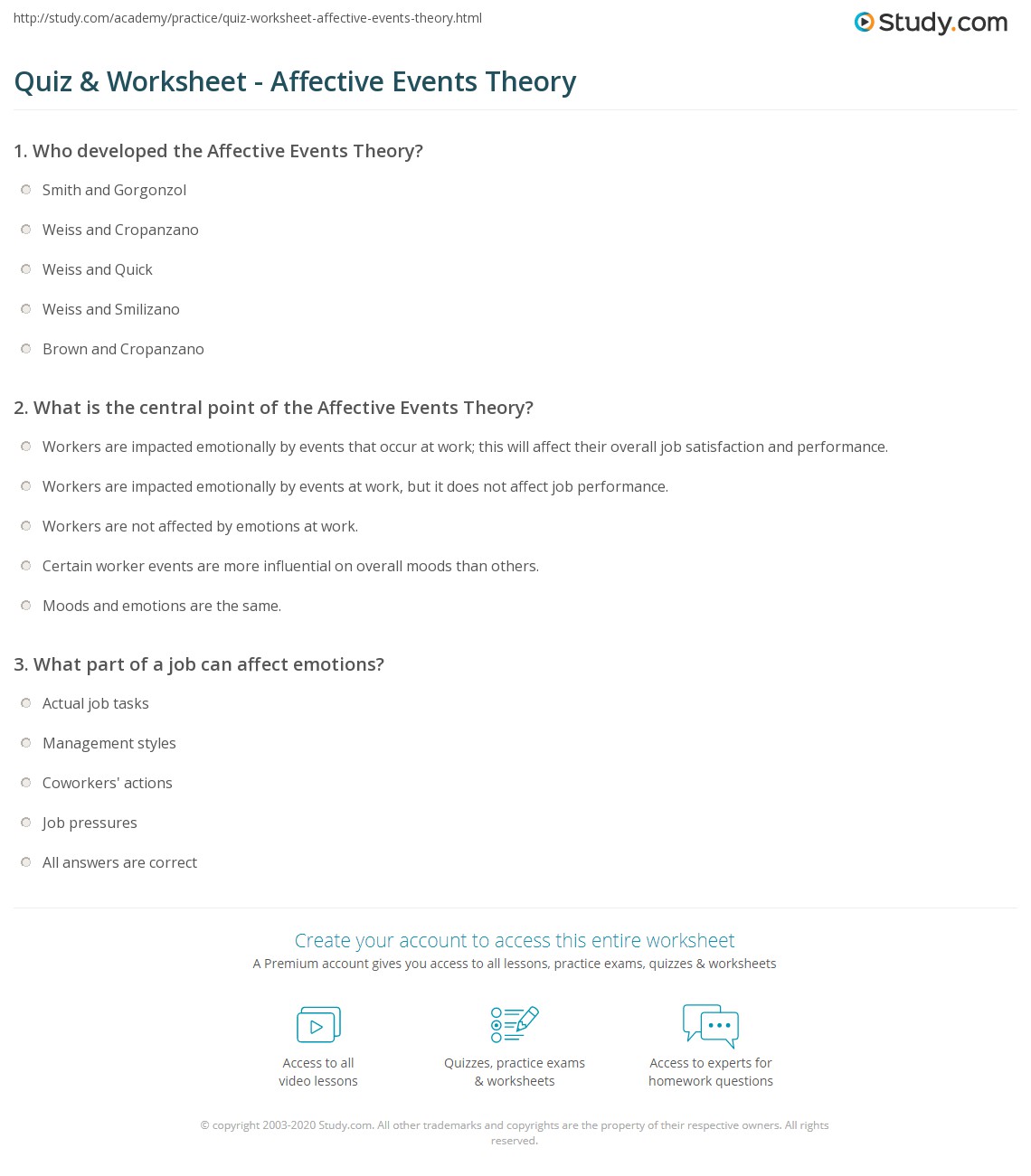 Quiz & Worksheet - Affective Events Theory | Study.com