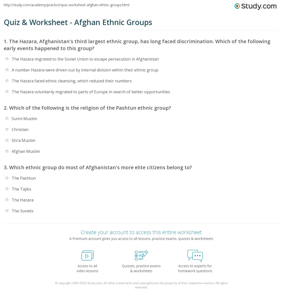 Quiz & Worksheet - Afghan Ethnic Groups | Study.com