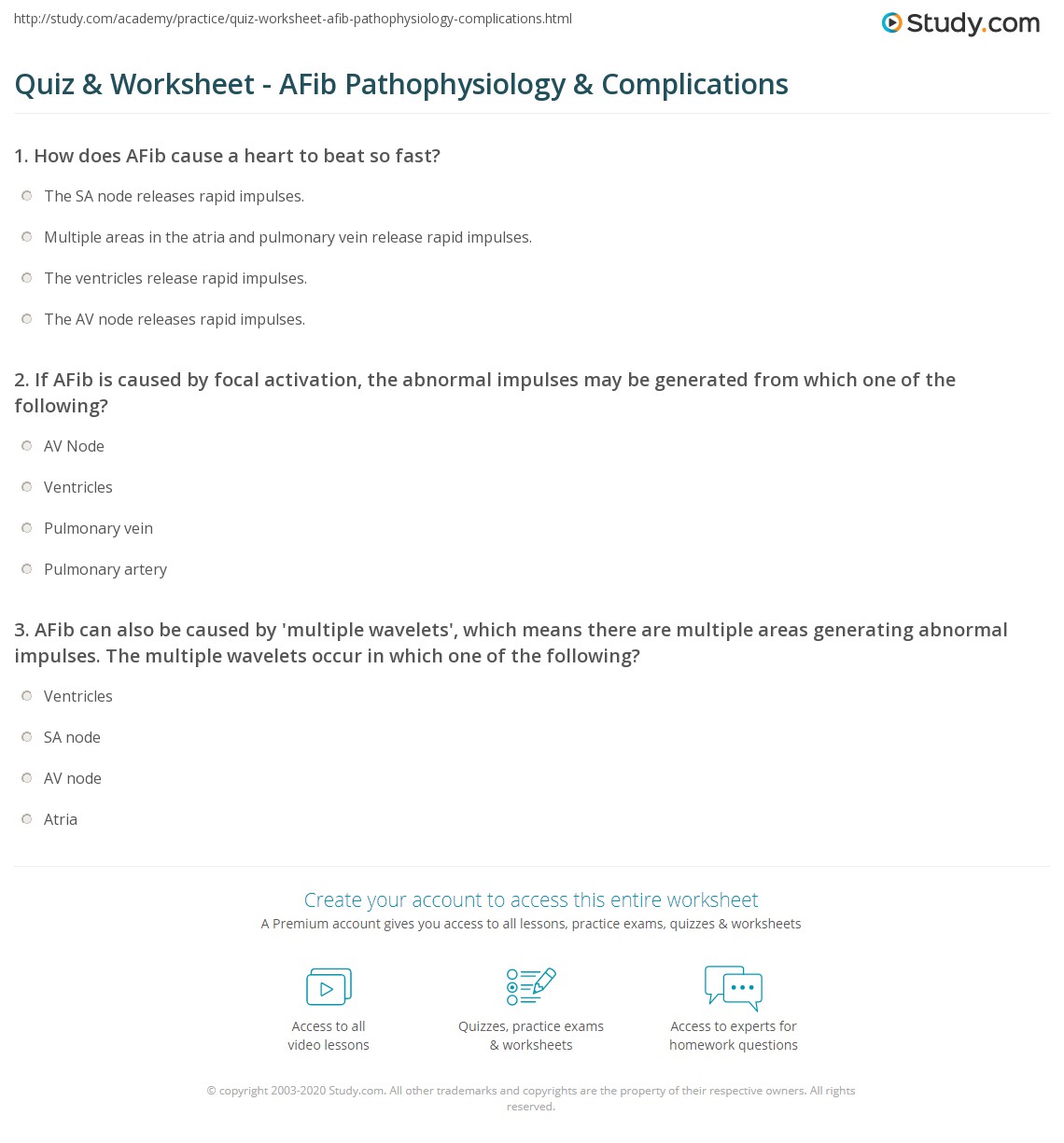Quiz & Worksheet - AFib Pathophysiology & Complications | Study.com