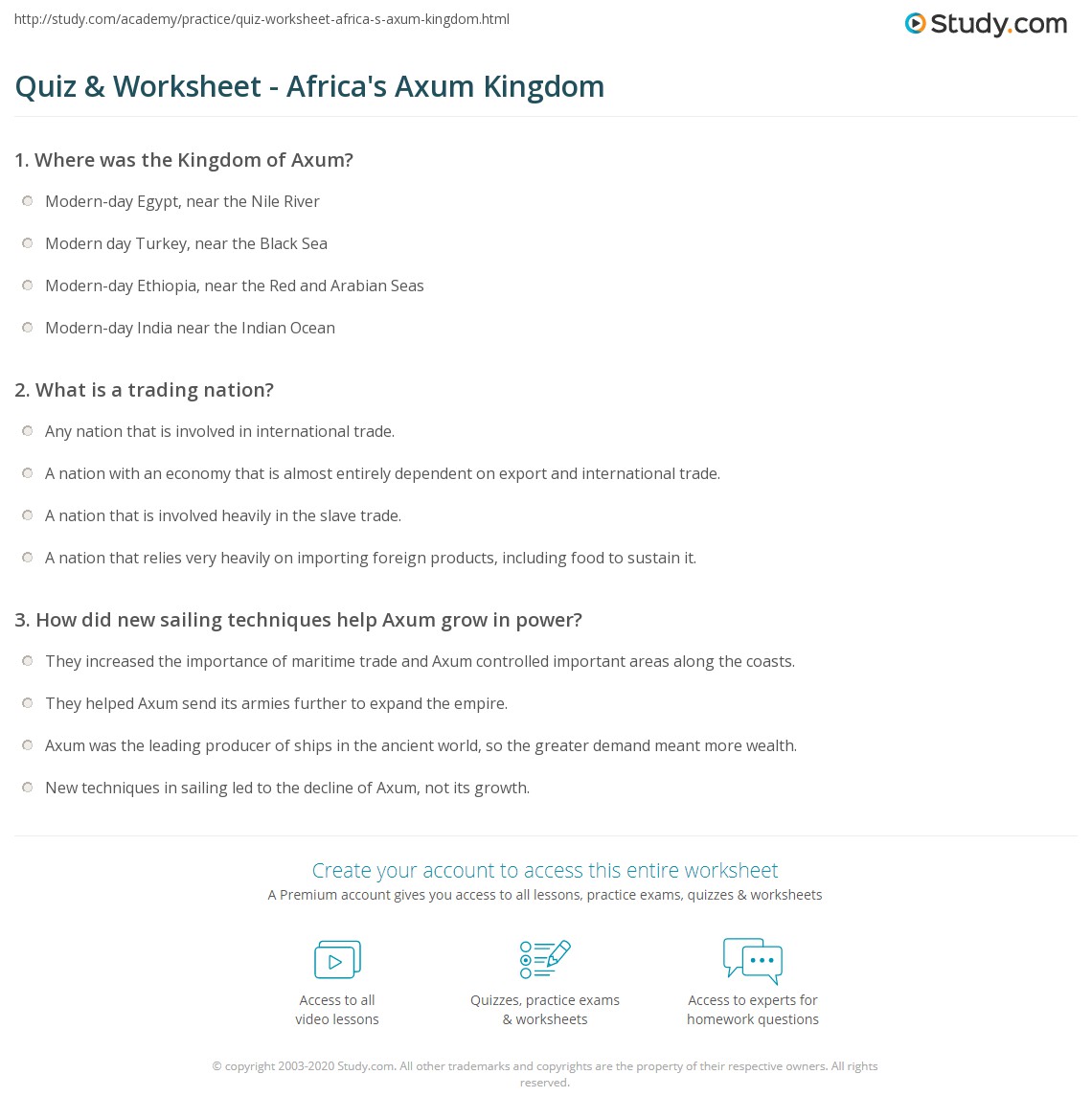 Quiz & Worksheet - Africa's Axum Kingdom | Study.com