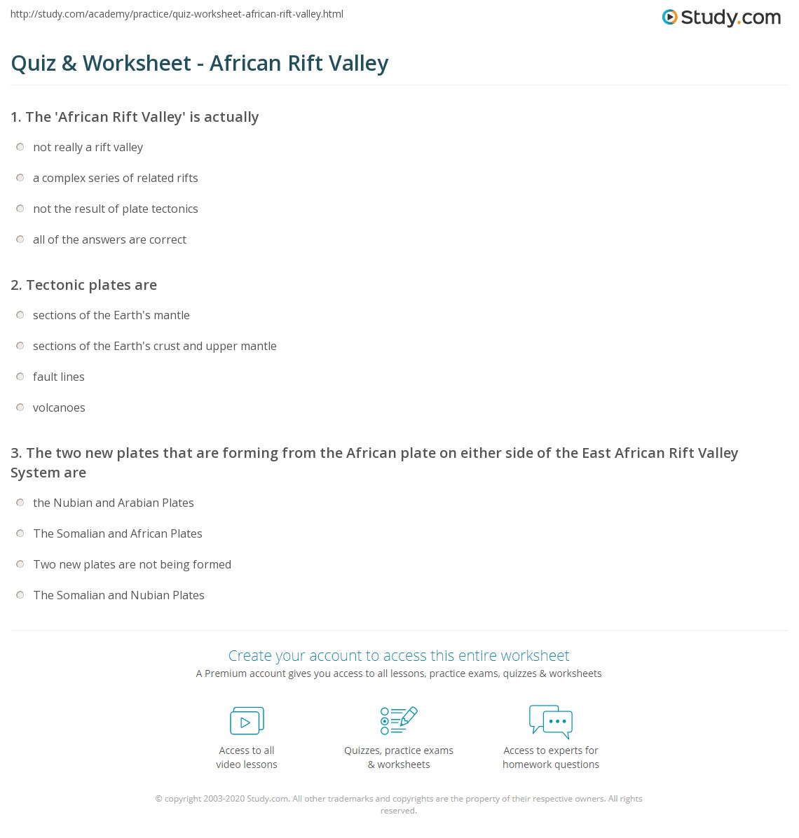 Quiz & Worksheet - African Rift Valley | Study.com