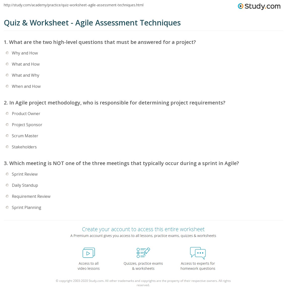 Quiz & Worksheet - Agile Assessment Techniques | Study.com