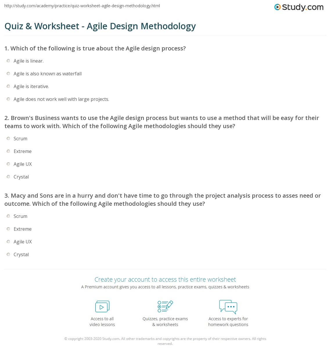 Quiz & Worksheet - Agile Design Methodology | Study.com
