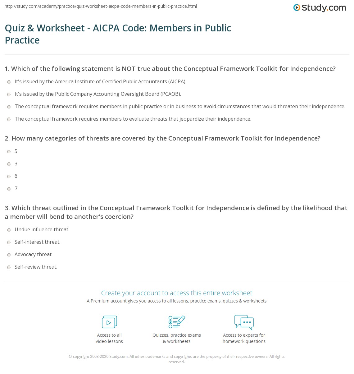 Quiz & Worksheet - AICPA Code: Members in Public Practice | Study.com