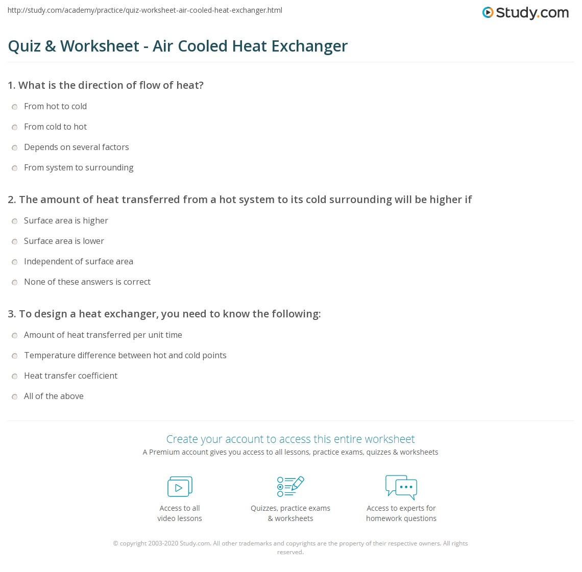 Quiz & Worksheet - Air Cooled Heat Exchanger | Study.com