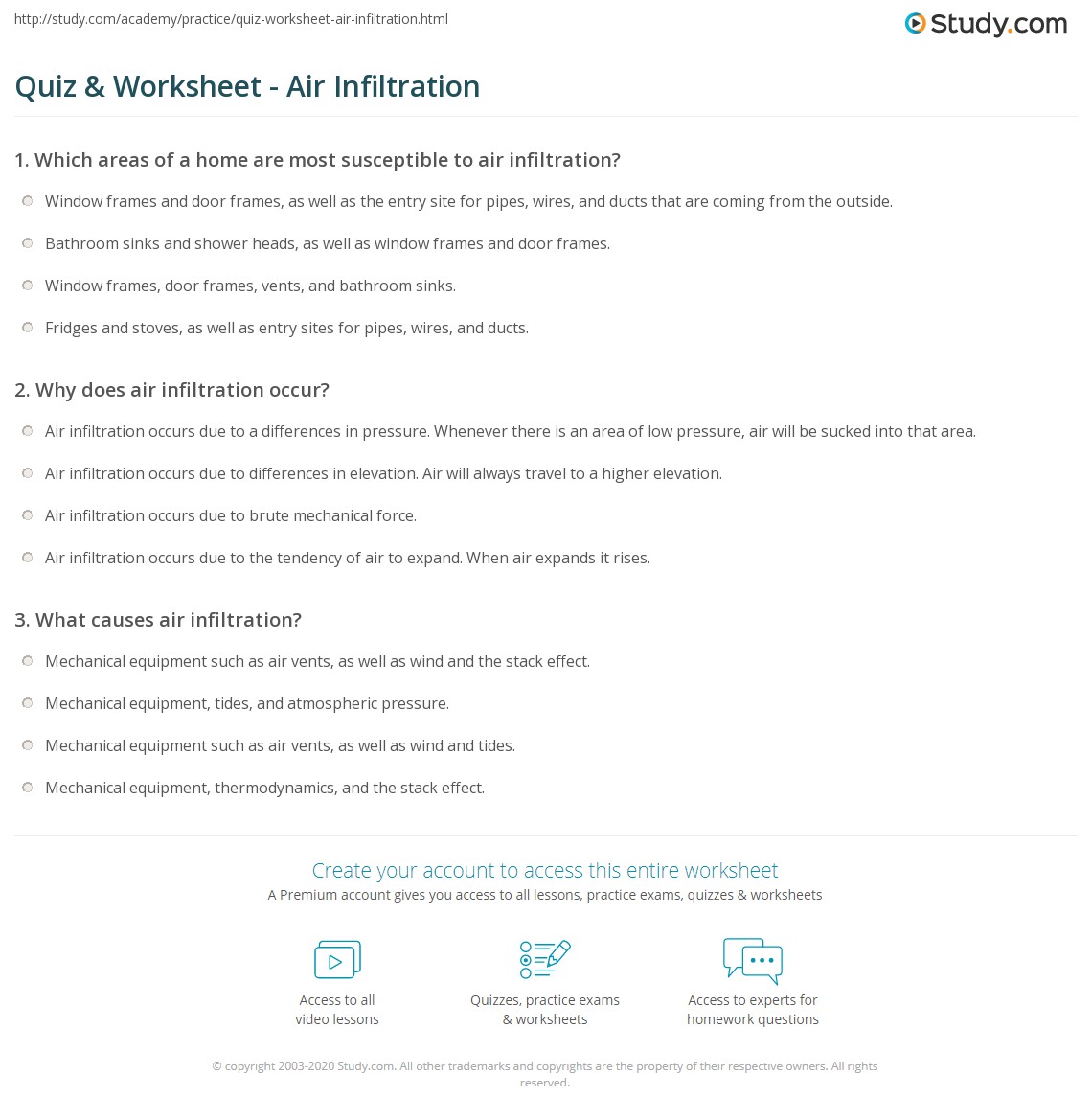 Quiz & Worksheet - Air Infiltration | Study.com