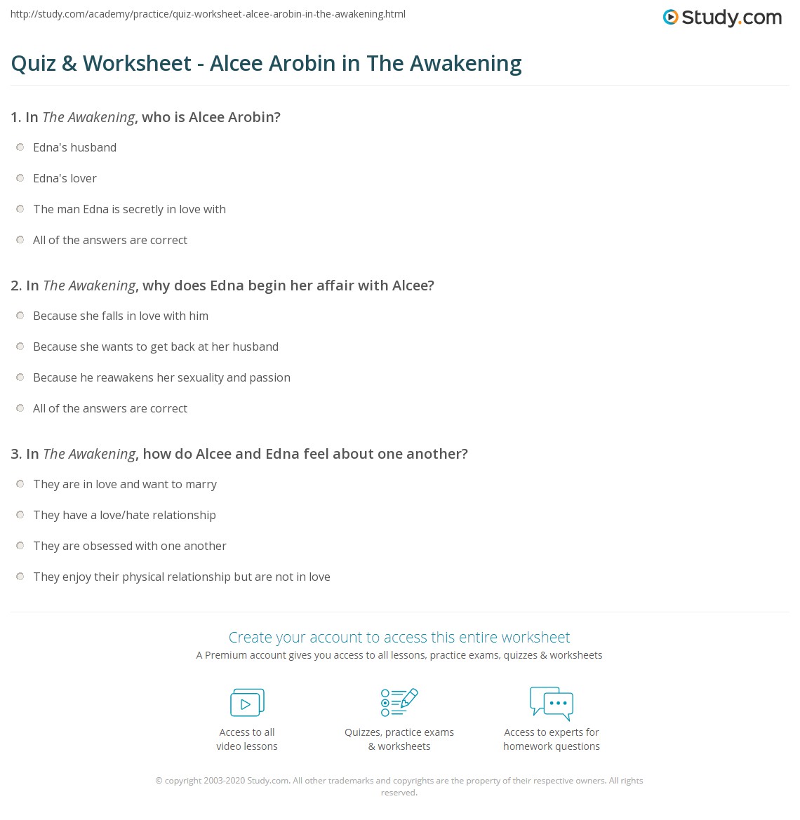 Quiz & Worksheet - Alcee Arobin in The Awakening | Study.com