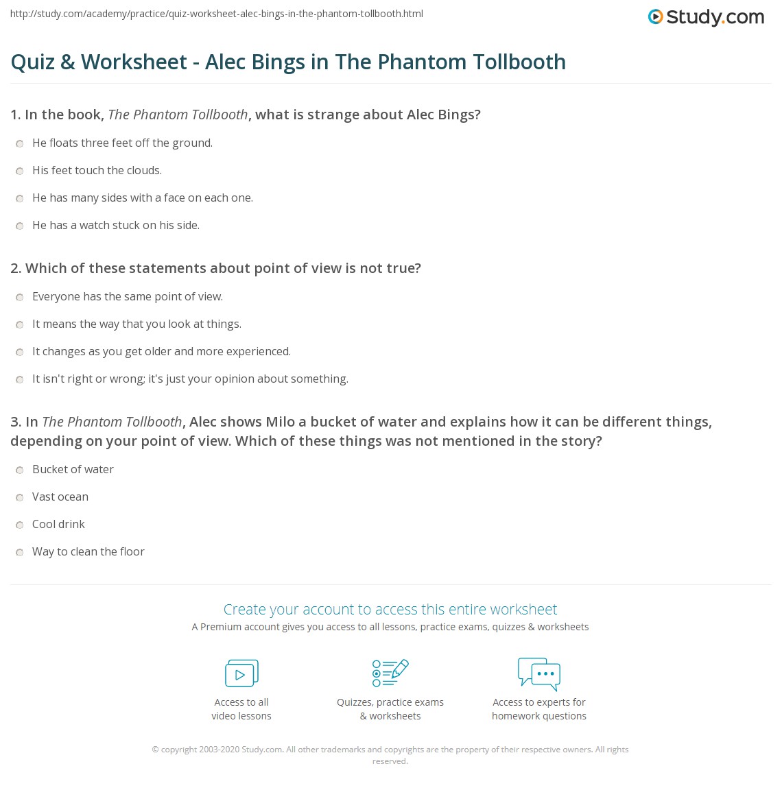 Quiz & Worksheet - Alec Bings in The Phantom Tollbooth | Study.com