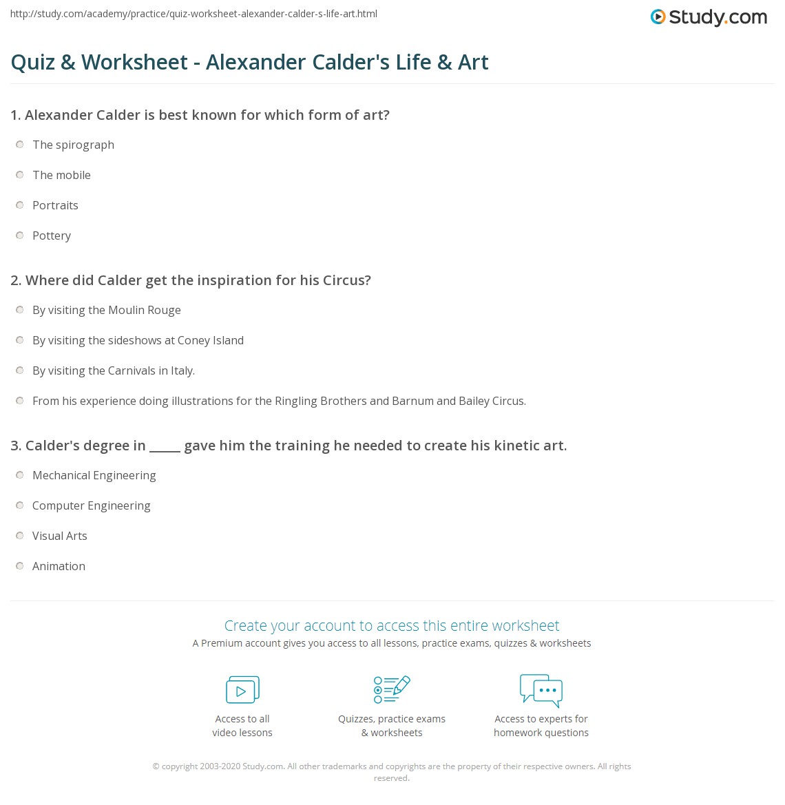 Quiz & Worksheet - Alexander Calder's Life & Art | Study.com