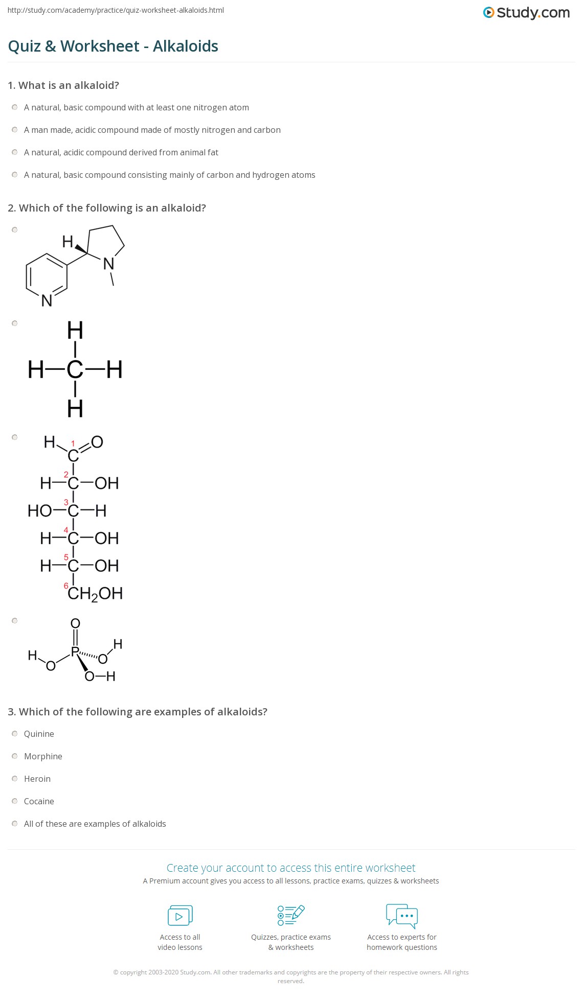 Quiz & Worksheet - Alkaloids | Study.com