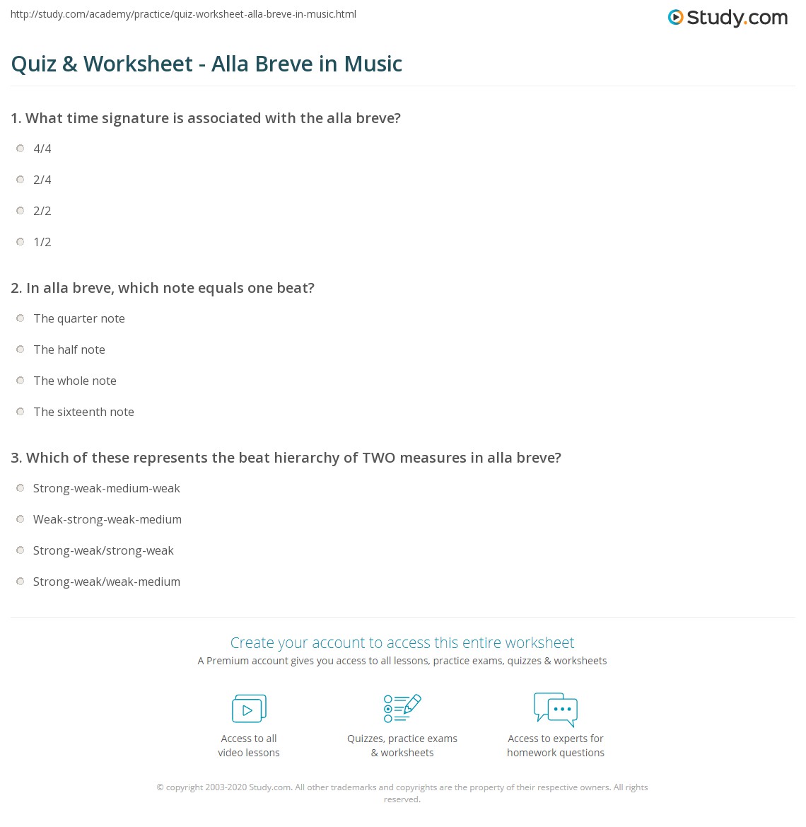 Quiz & Worksheet - Alla Breve in Music | Study.com