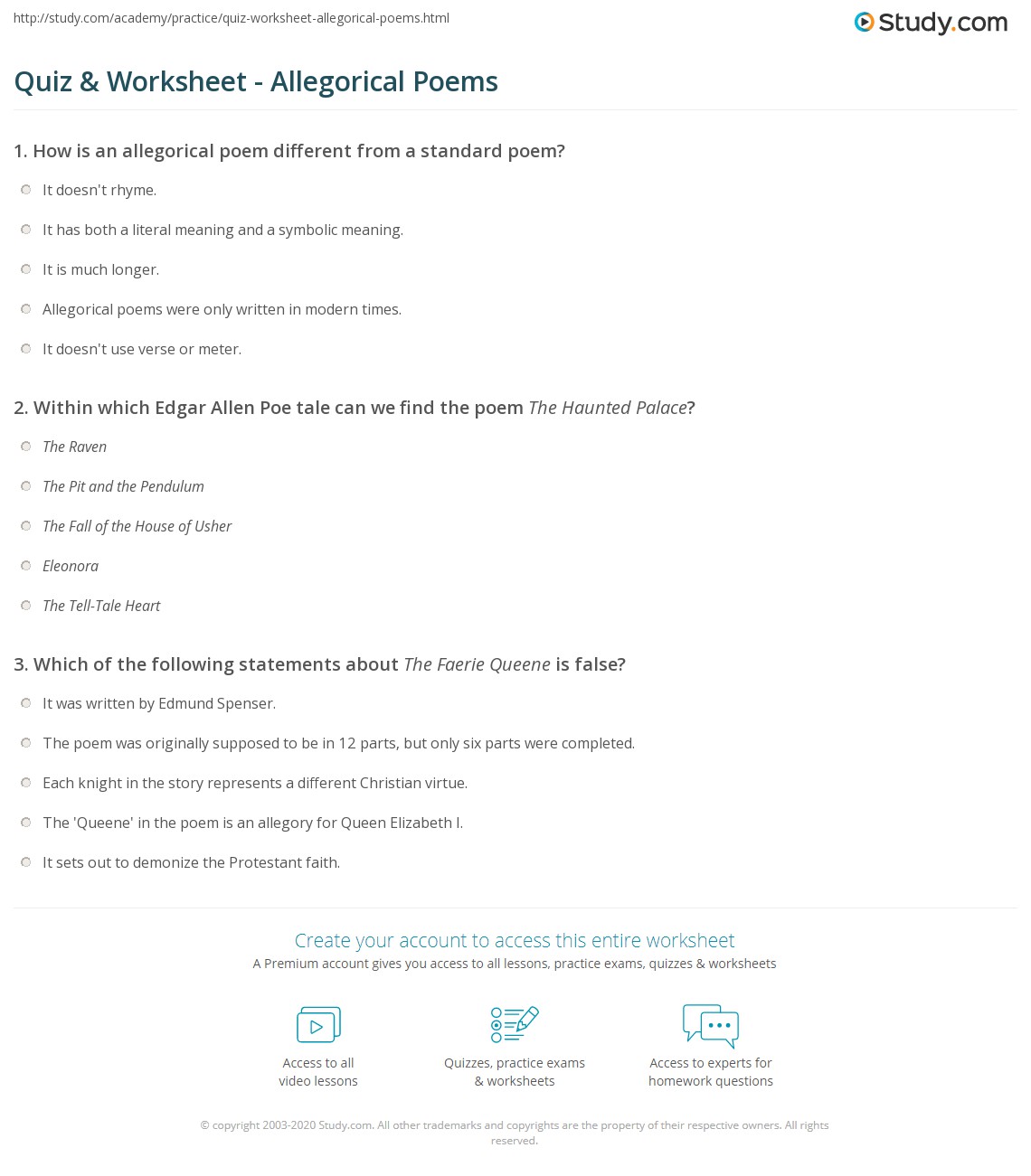 Quiz & Worksheet - Allegorical Poems | Study.com
