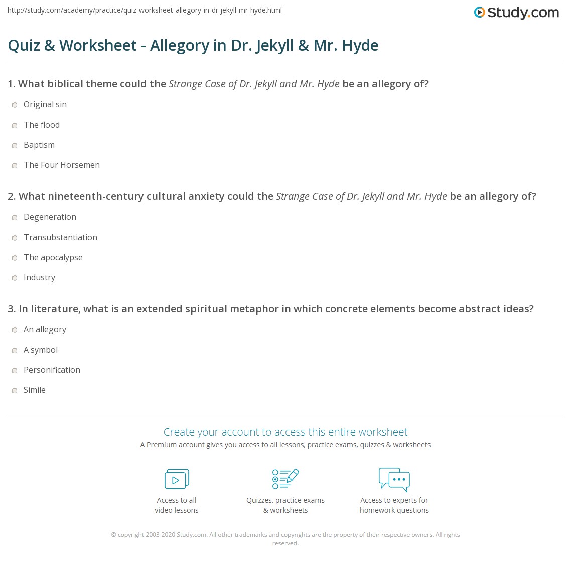 Quiz & Worksheet - Allegory in Dr. Jekyll & Mr. Hyde | Study.com