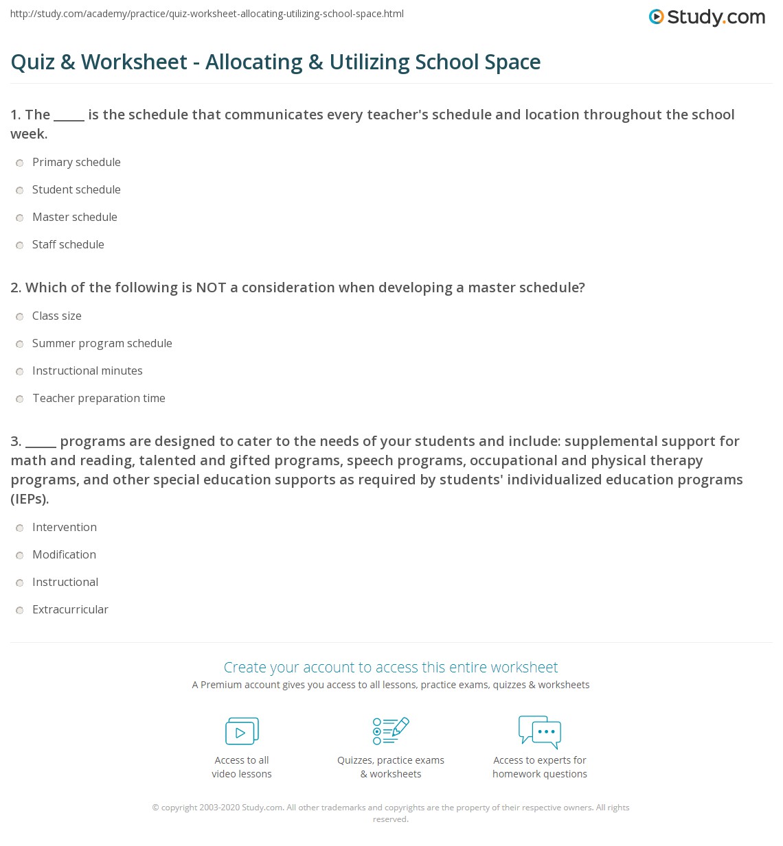 Quiz & Worksheet - Allocating & Utilizing School Space | Study.com