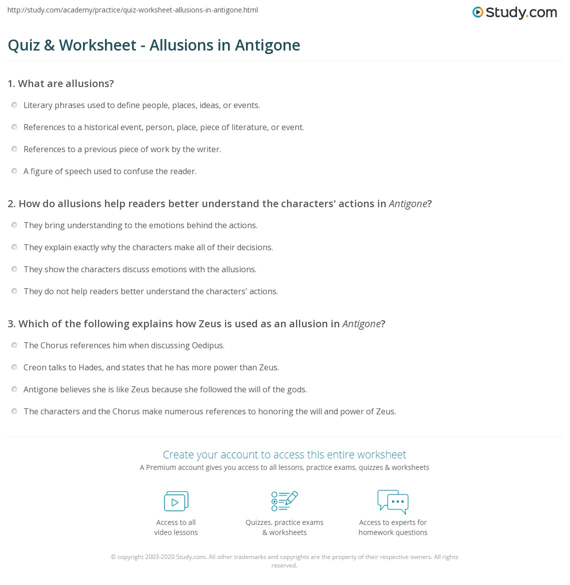 Quiz & Worksheet - Allusions in Antigone | Study.com