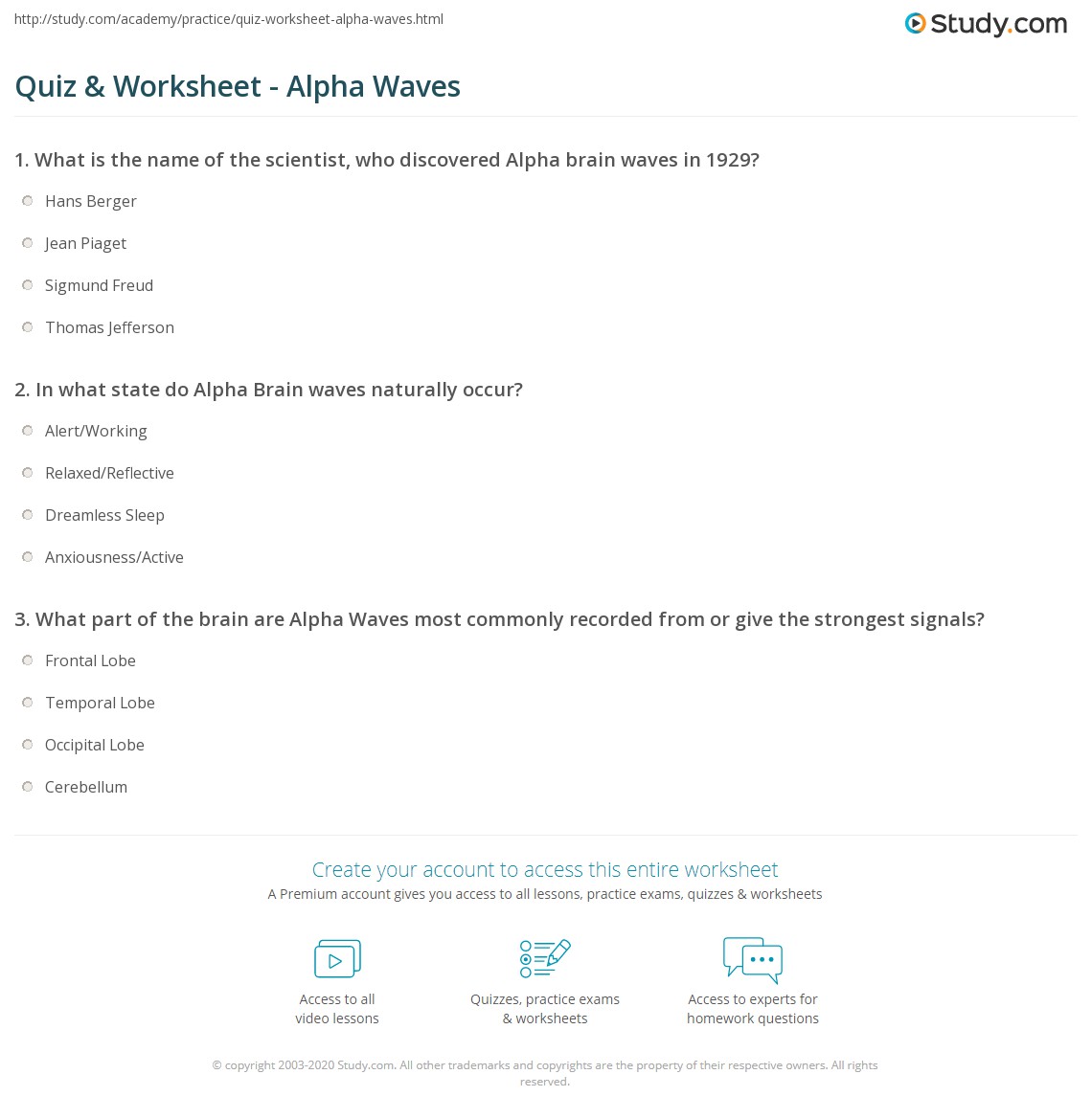 Quiz & Worksheet - Alpha Waves | Study.com
