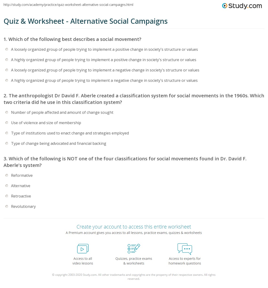 Quiz & Worksheet - Alternative Social Campaigns | Study.com