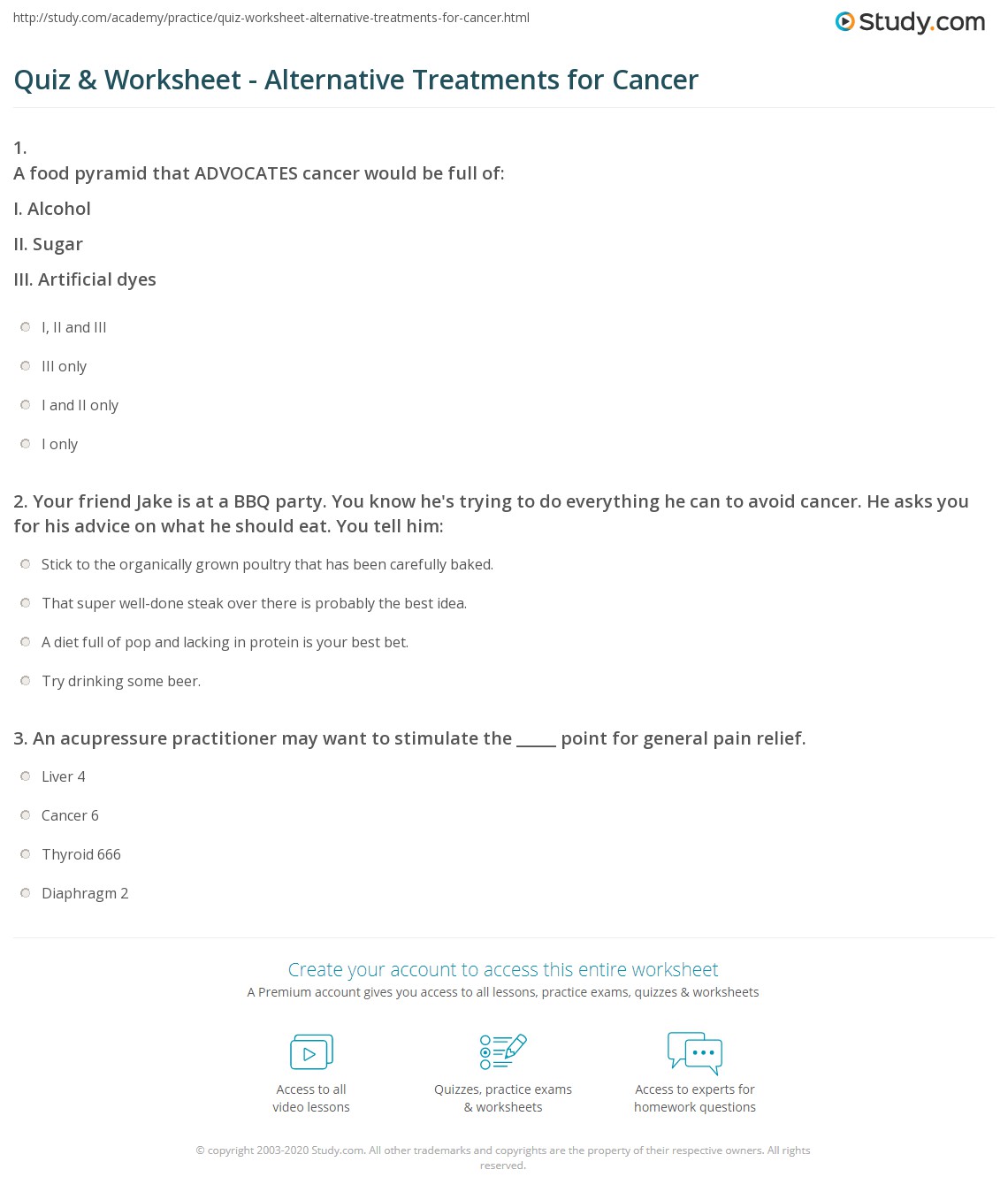 Quiz & Worksheet - Alternative Treatments for Cancer | Study.com