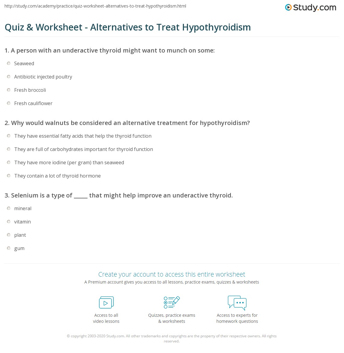 Quiz & Worksheet - Alternatives to Treat Hypothyroidism | Study.com