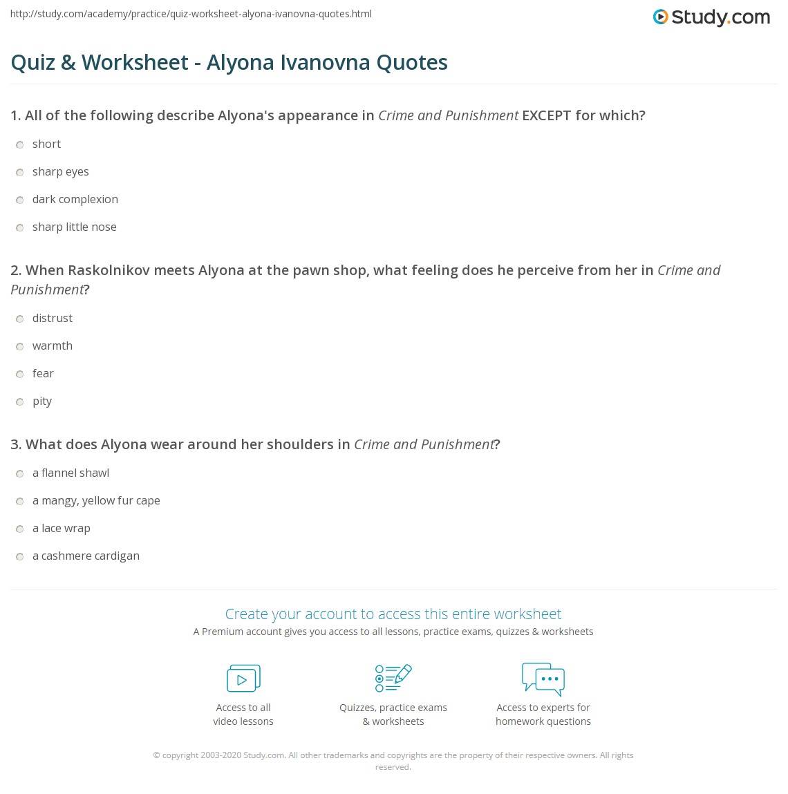 Quiz & Worksheet - Alyona Ivanovna Quotes | Study.com