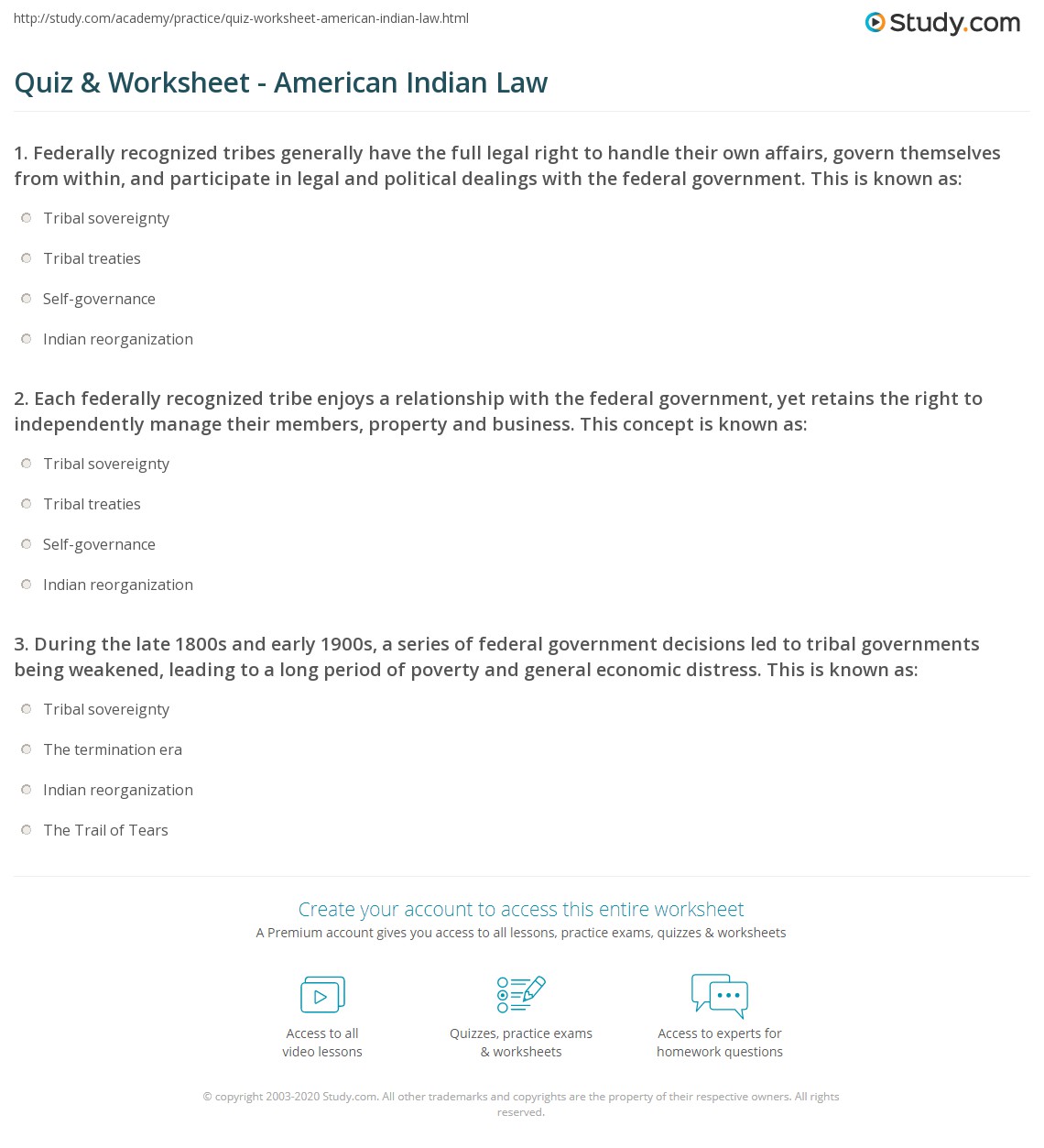 Quiz & Worksheet - American Indian Law | Study.com