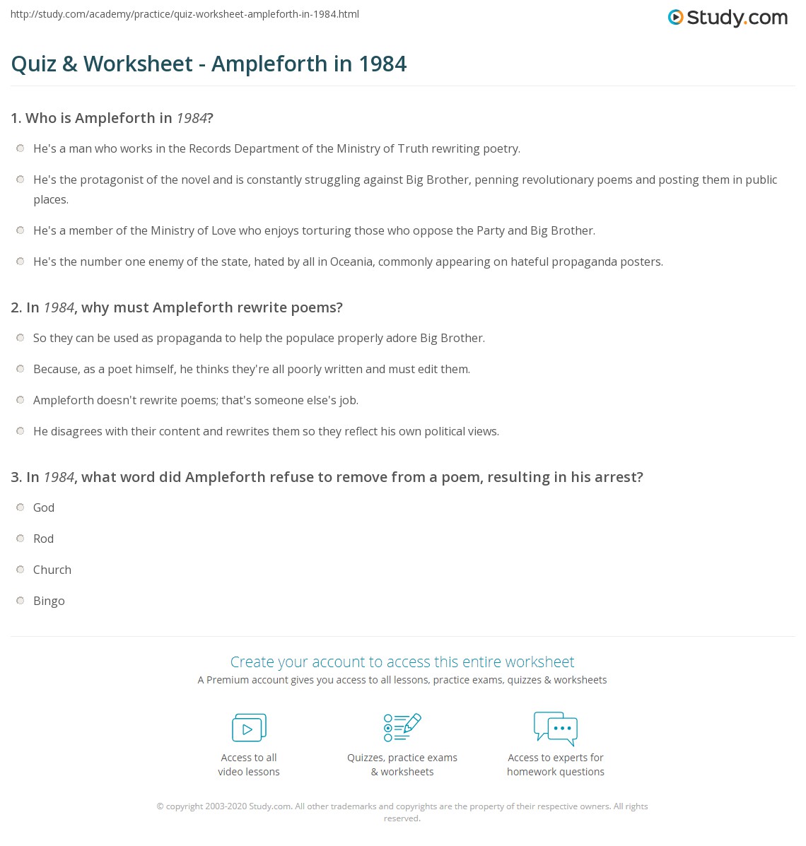 Quiz & Worksheet - Ampleforth in 1984 | Study.com