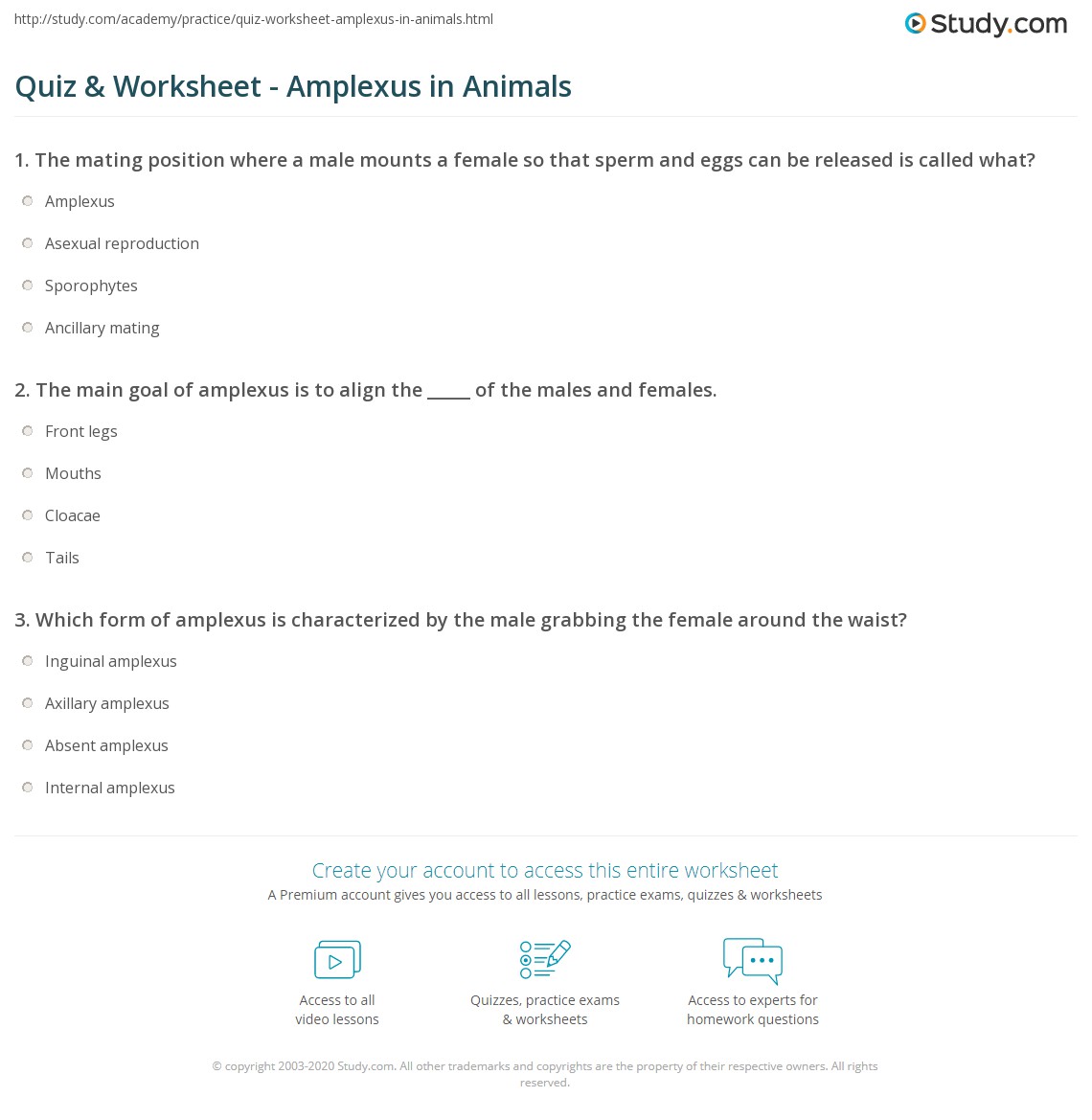 Quiz & Worksheet - Amplexus in Animals | Study.com