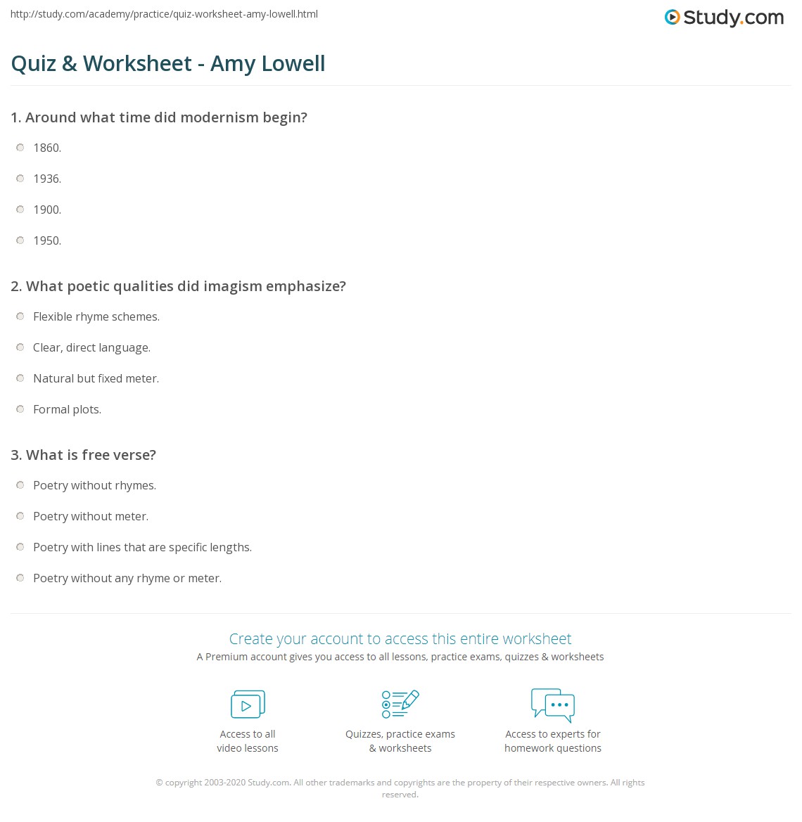 Quiz & Worksheet - Amy Lowell | Study.com