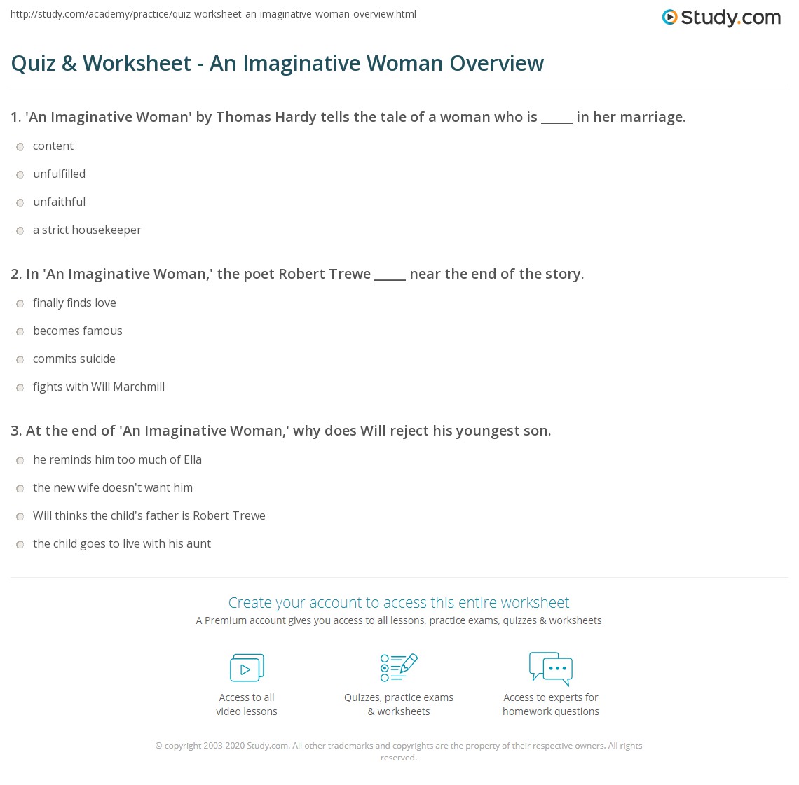 Quiz & Worksheet - An Imaginative Woman Overview | Study.com