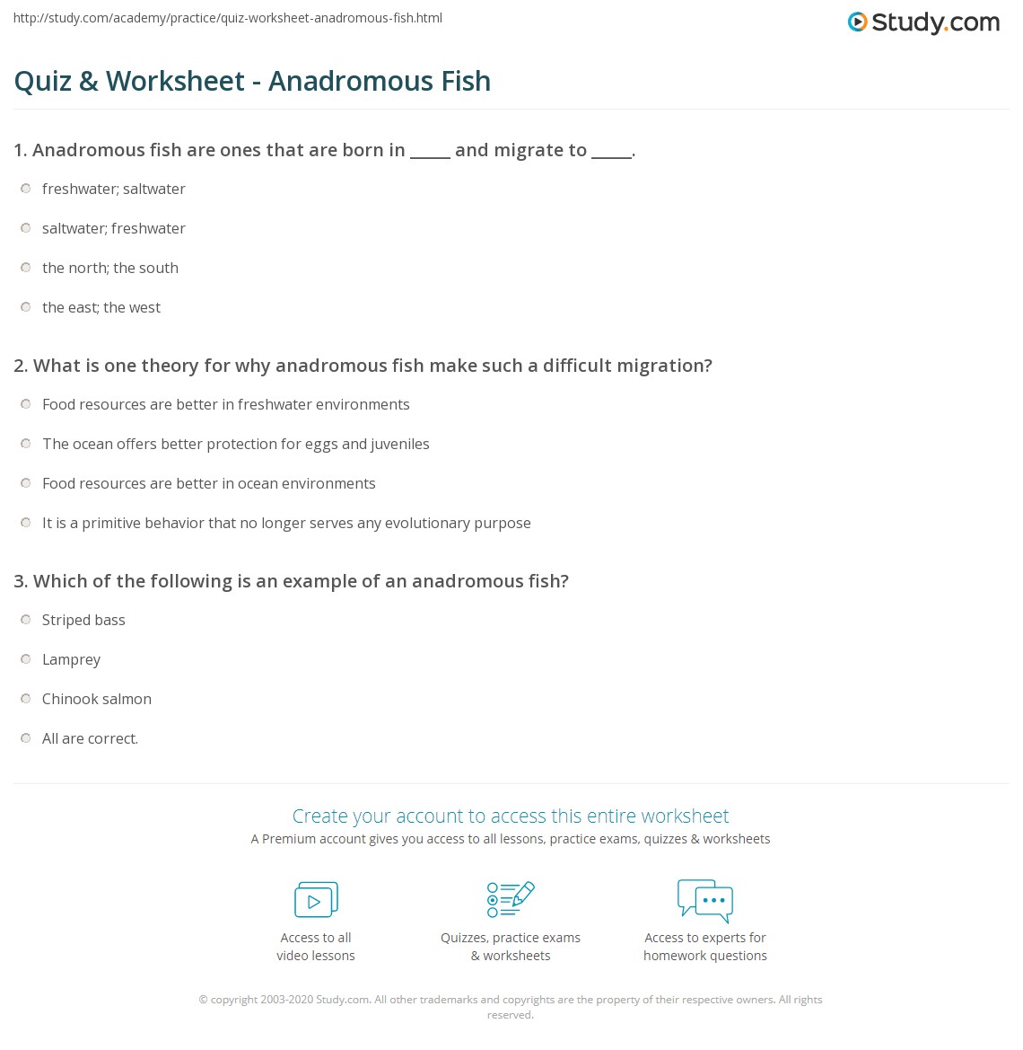 Quiz & Worksheet - Anadromous Fish | Study.com