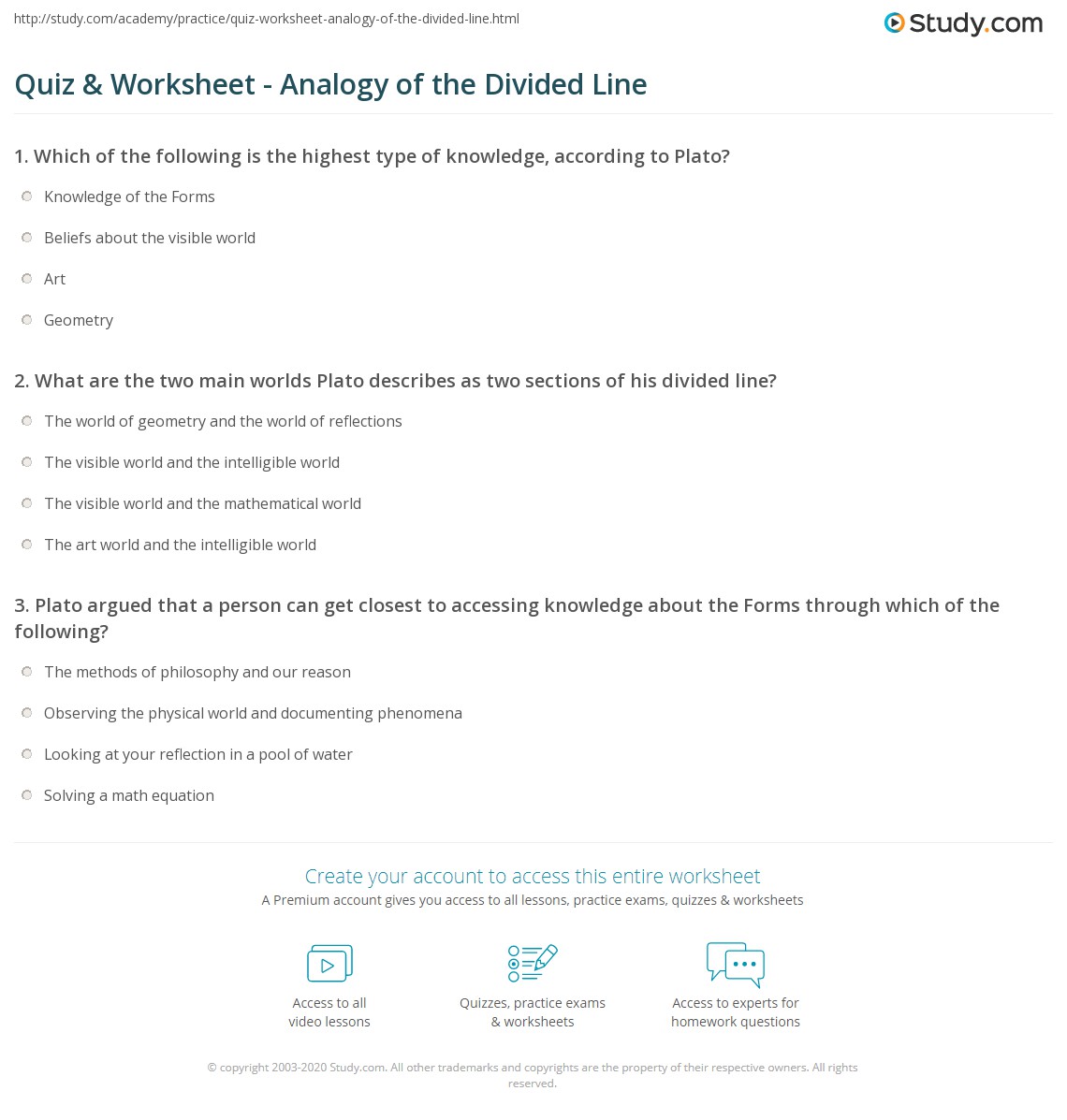 Quiz & Worksheet - Analogy of the Divided Line | Study.com