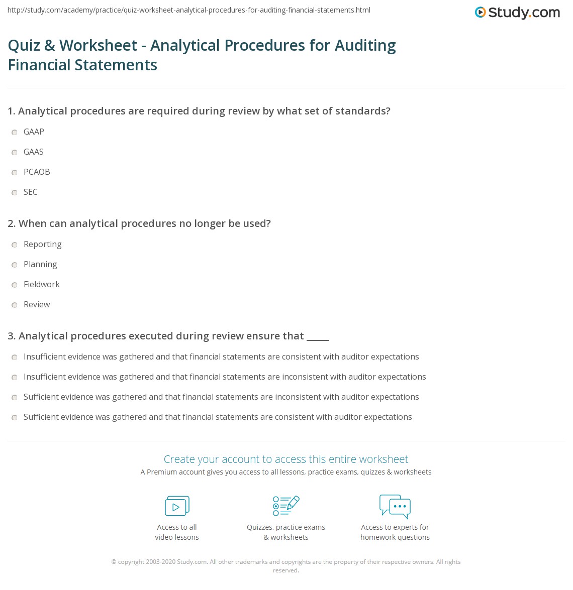 Quiz & Worksheet - Analytical Procedures for Auditing Financial ...