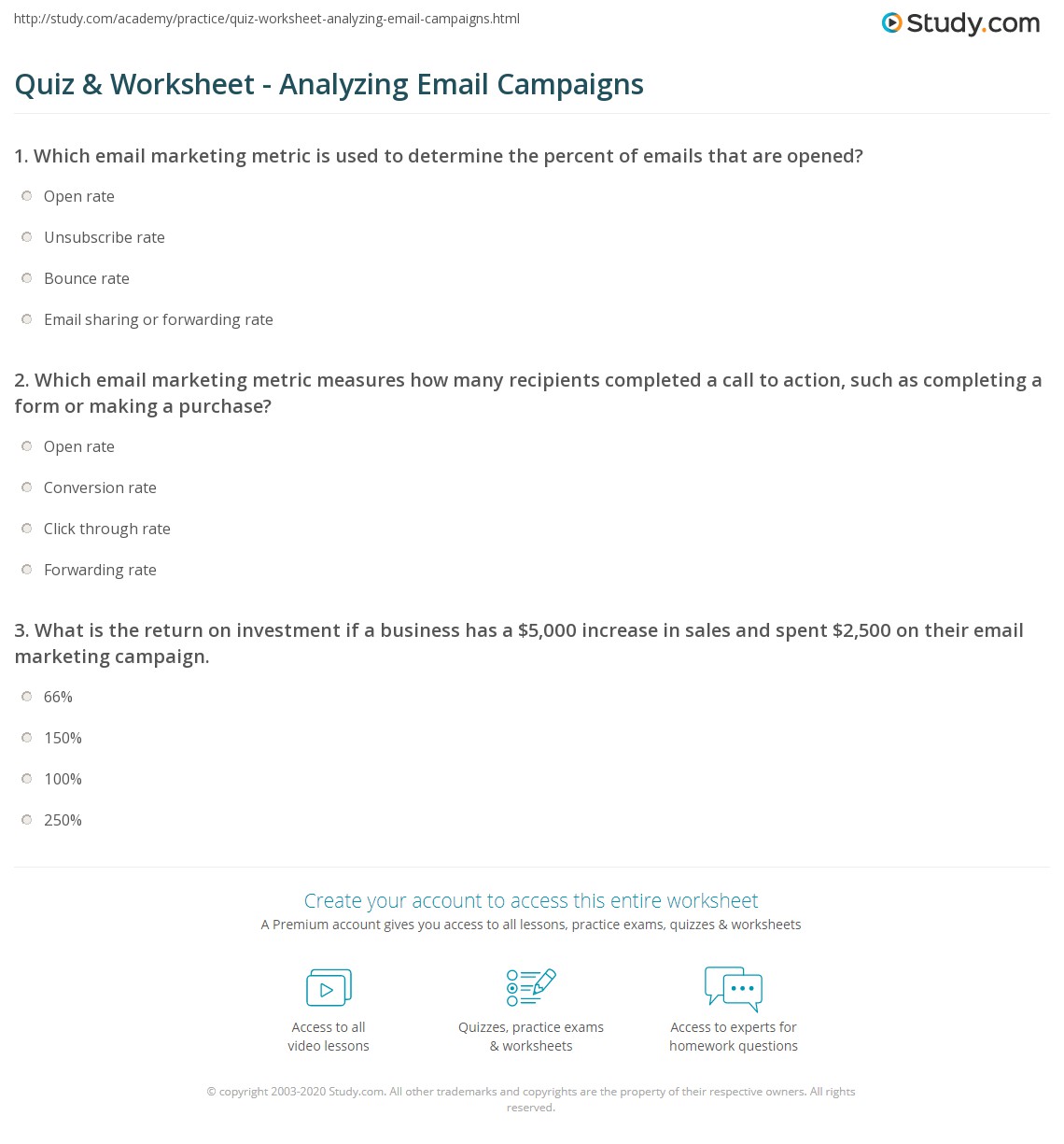 Quiz & Worksheet - Analyzing Email Campaigns | Study.com