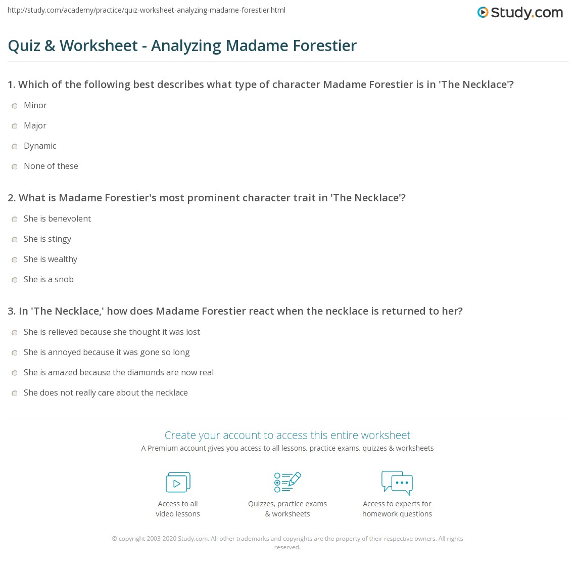 Quiz & Worksheet - Analyzing Madame Forestier | Study.com