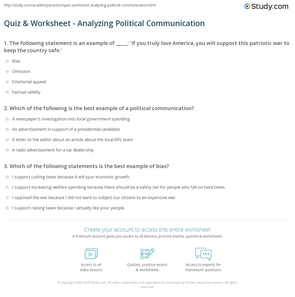 Quiz & Worksheet - Analyzing Political Communication | Study.com