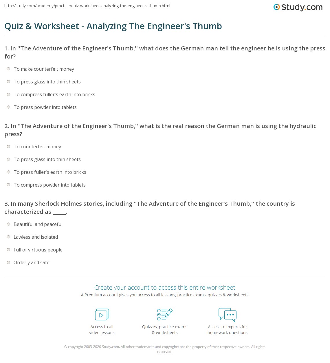 Quiz & Worksheet - Analyzing The Engineer's Thumb | Study.com