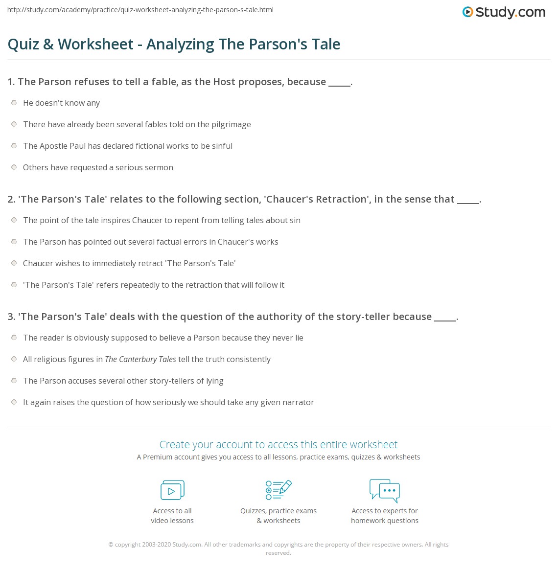 Quiz & Worksheet - Analyzing The Parson's Tale | Study.com