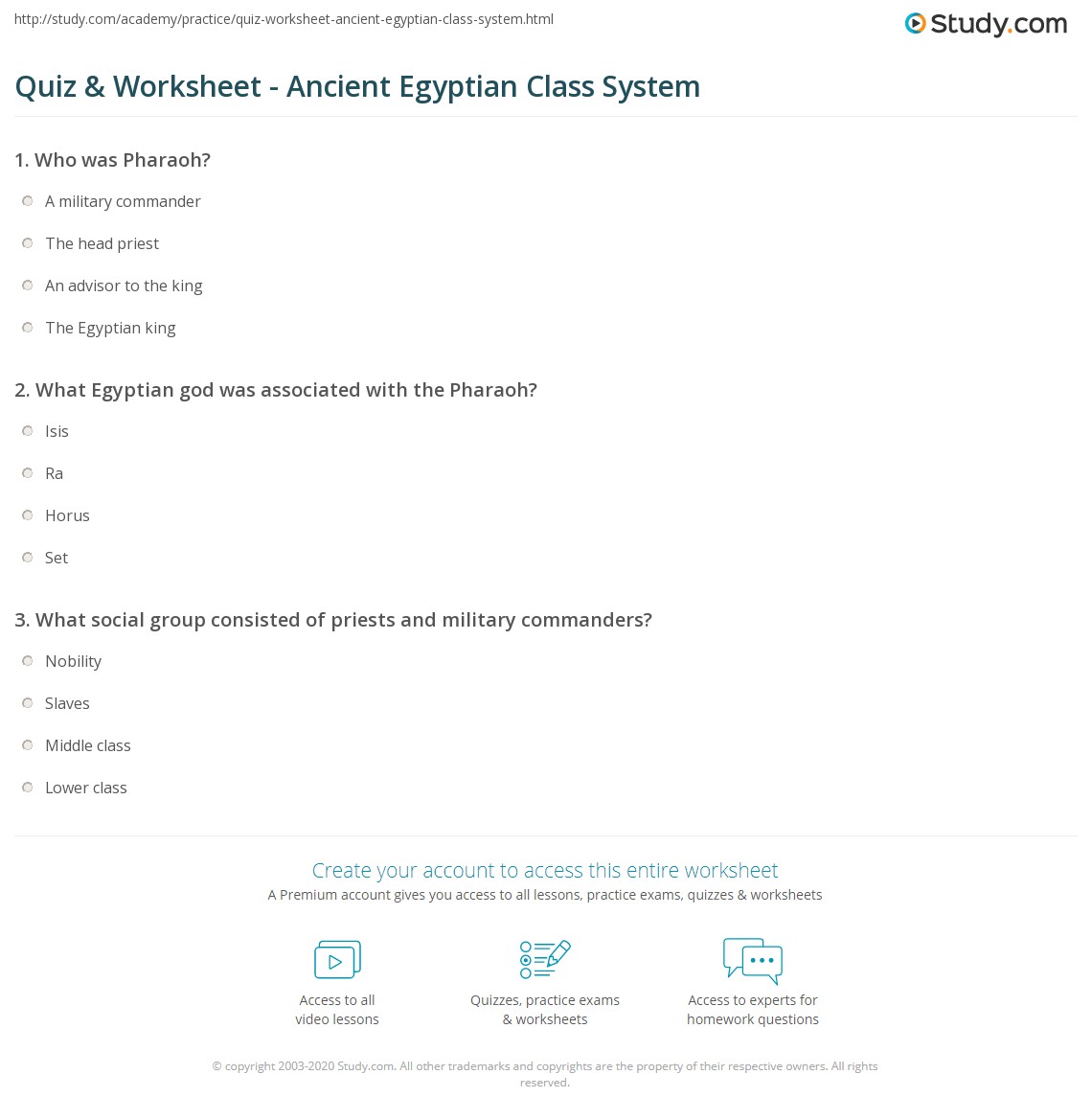 Quiz & Worksheet - Ancient Egyptian Class System | Study.com