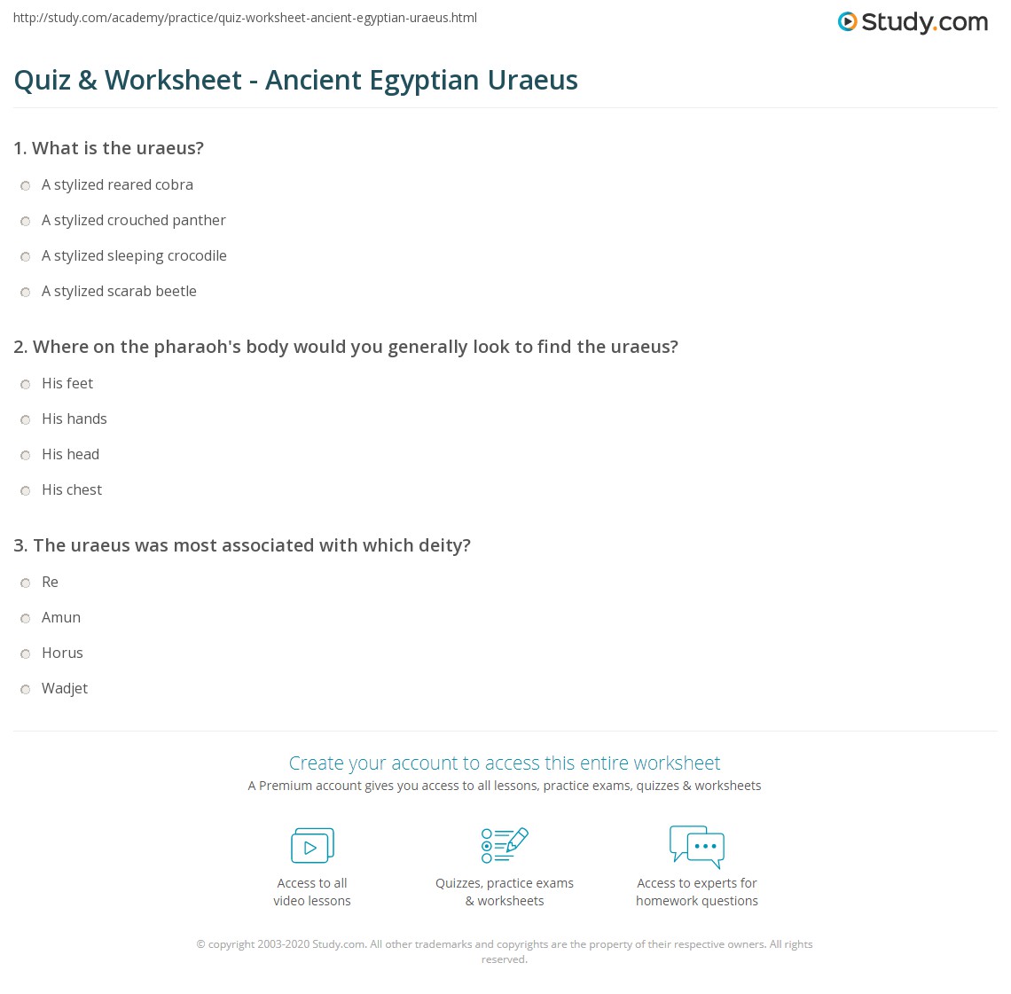 Quiz & Worksheet - Ancient Egyptian Uraeus | Study.com