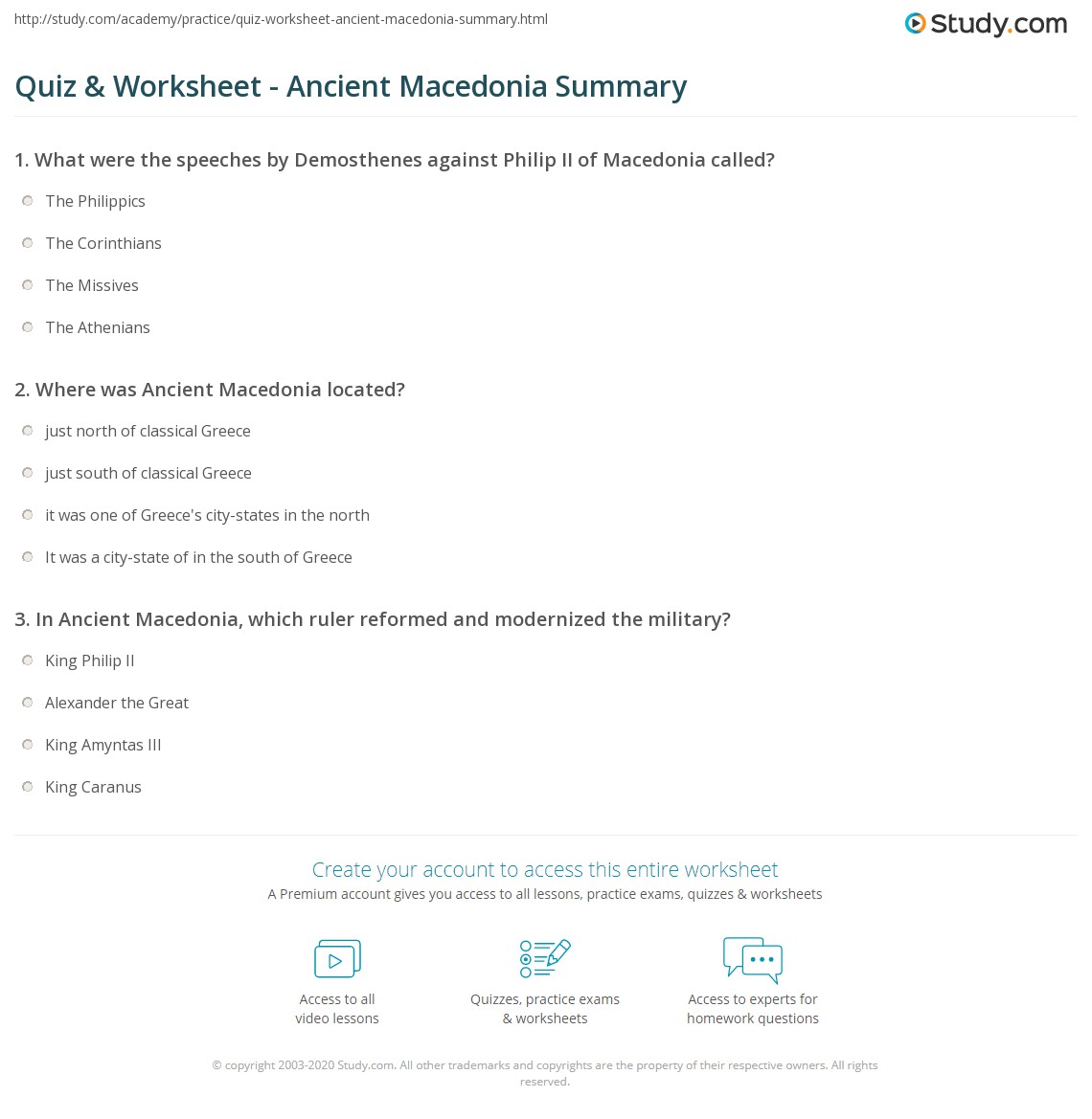 Quiz & Worksheet - Ancient Macedonia Summary | Study.com