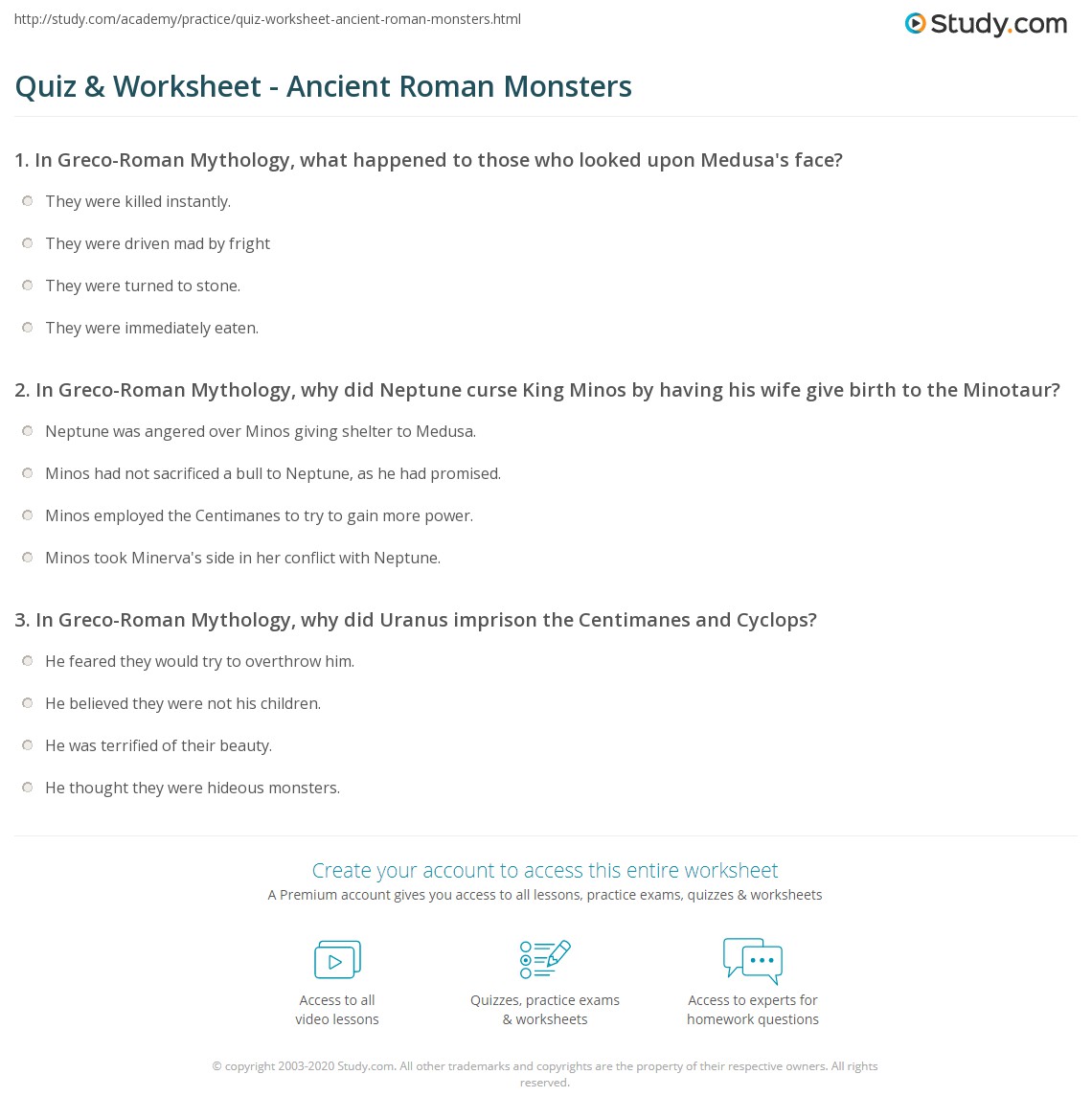 Quiz & Worksheet - Ancient Roman Monsters | Study.com