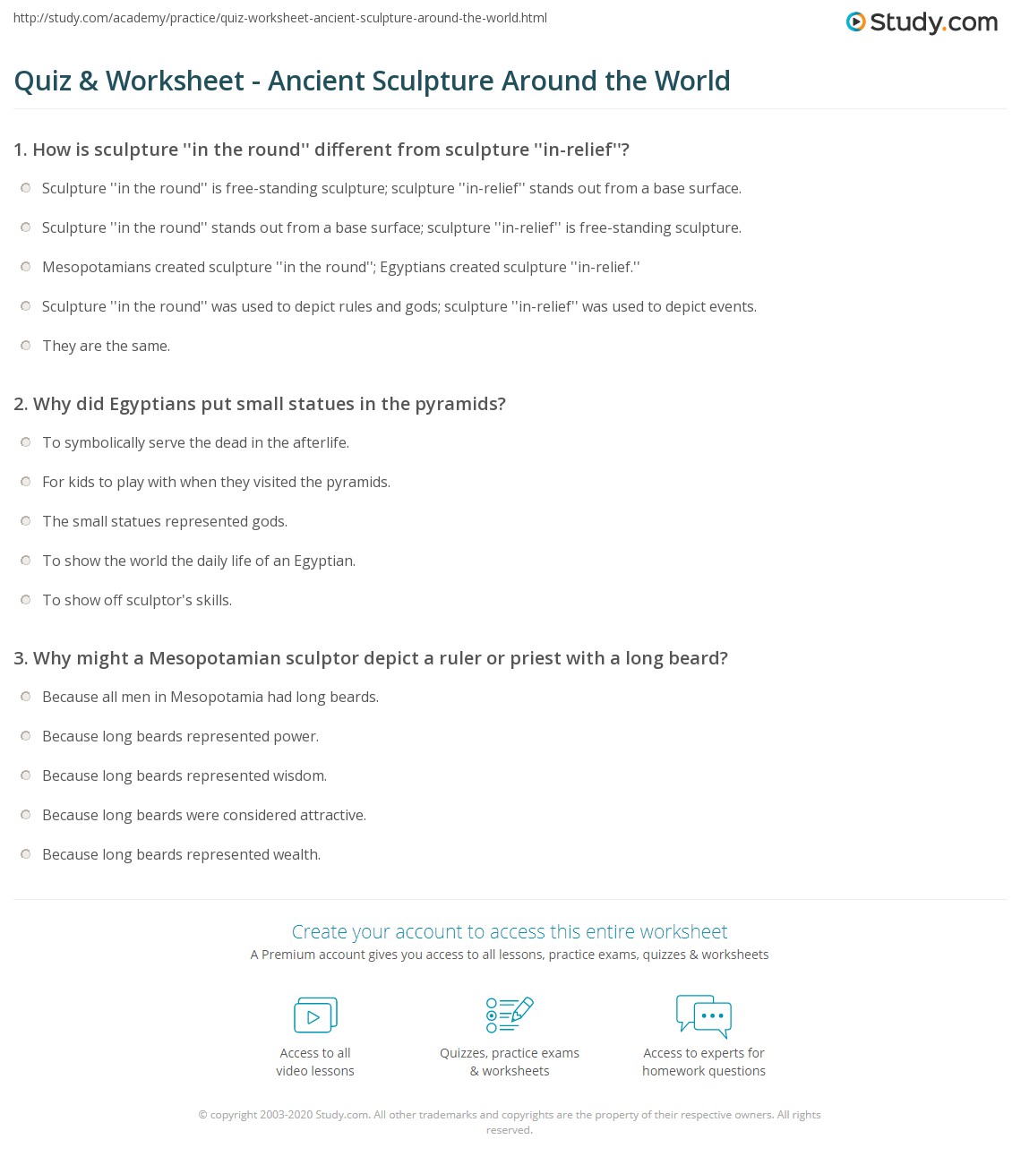 Quiz & Worksheet - Ancient Sculpture Around the World | Study.com