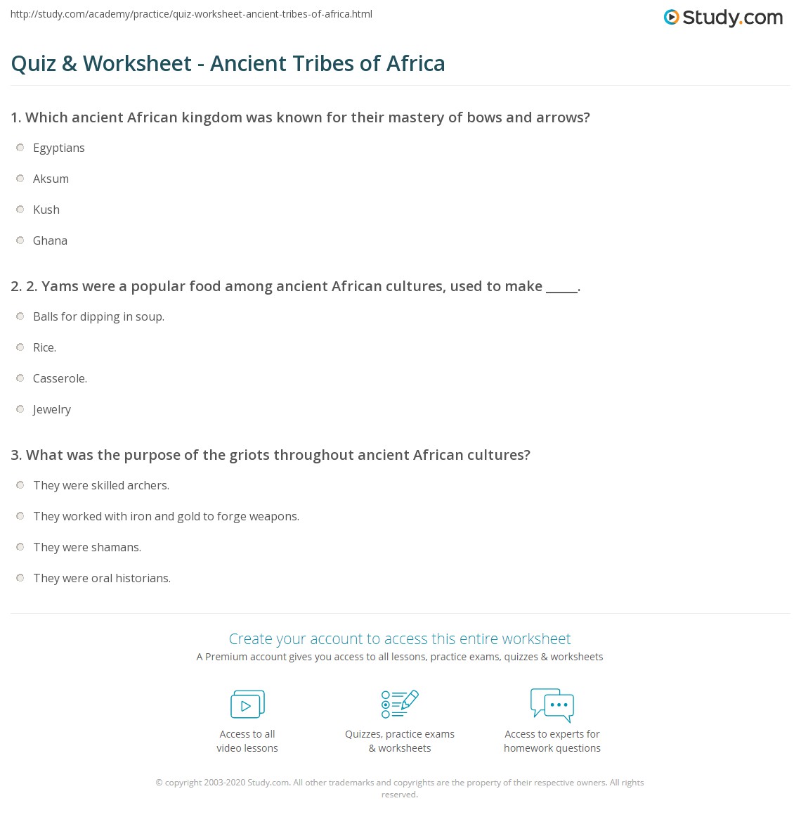 Quiz & Worksheet - Ancient Tribes of Africa | Study.com