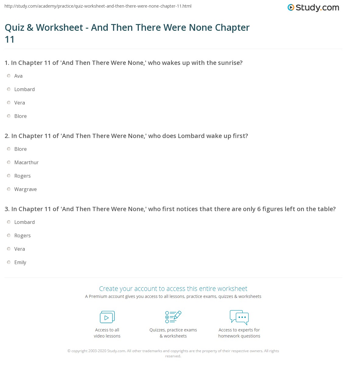 Quiz & Worksheet - And Then There Were None Chapter 11 | Study.com