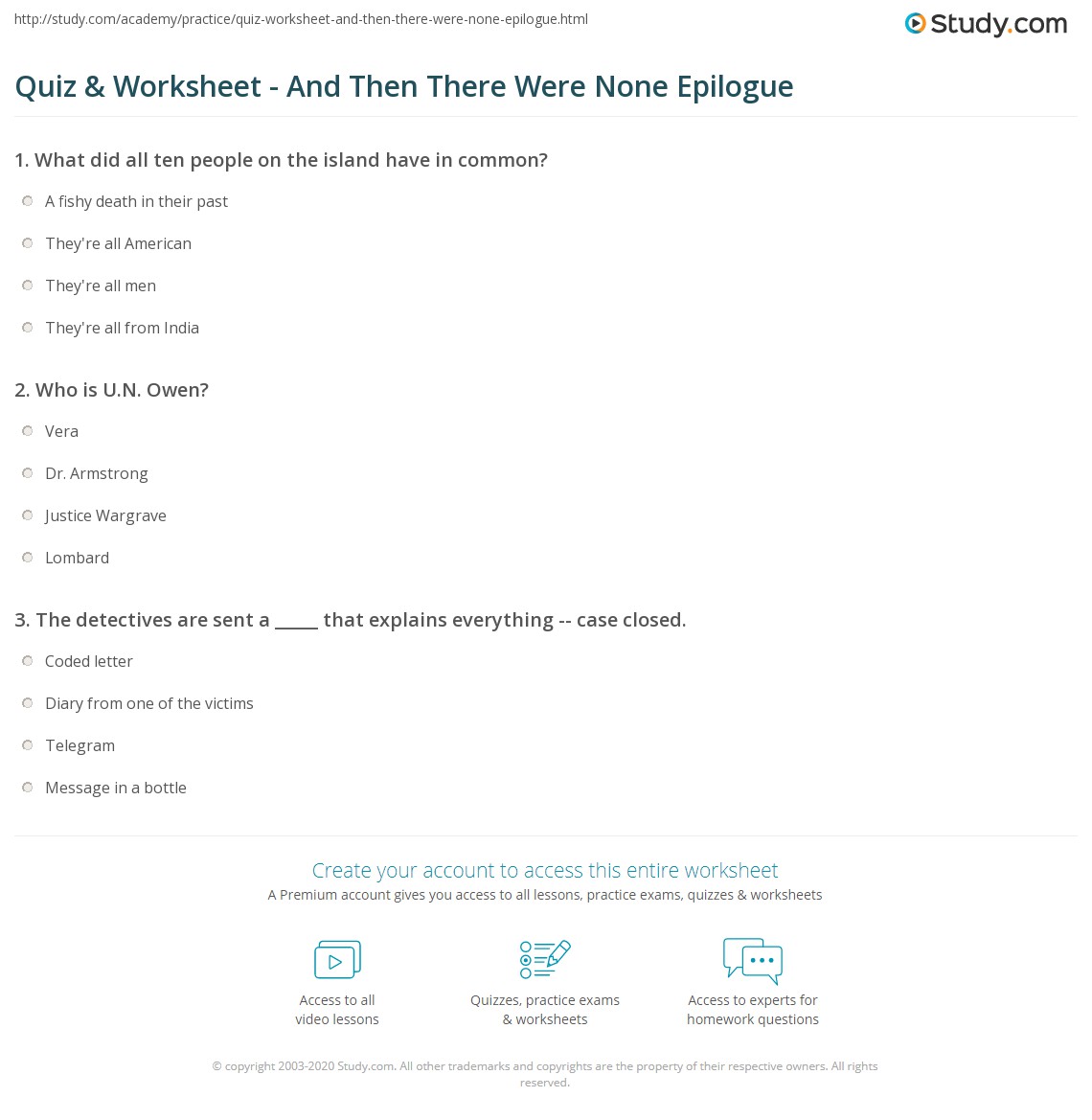 Quiz & Worksheet - And Then There Were None Epilogue | Study.com