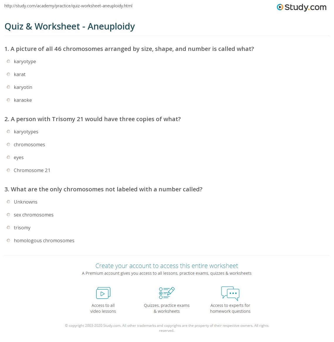 Quiz & Worksheet - Aneuploidy | Study.com