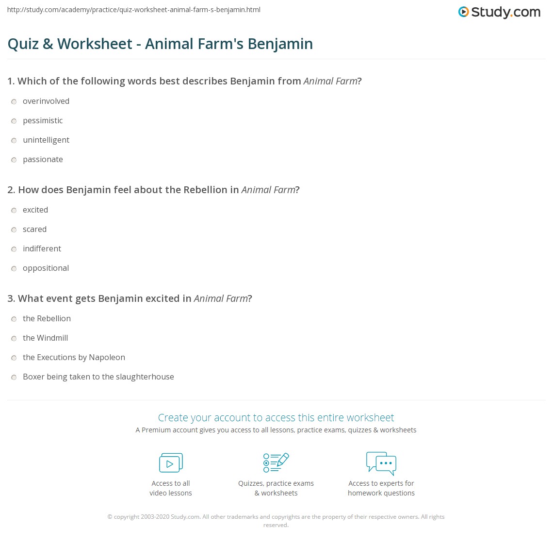 Quiz & Worksheet - Animal Farm's Benjamin | Study.com