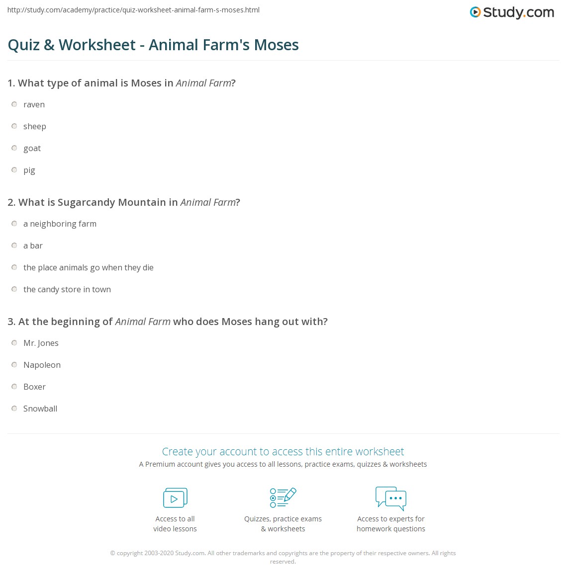 Quiz & Worksheet - Animal Farm's Moses | Study.com