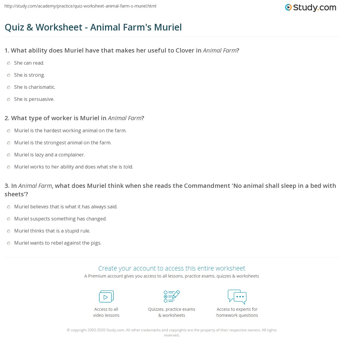 Quiz & Worksheet - Animal Farm's Muriel | Study.com