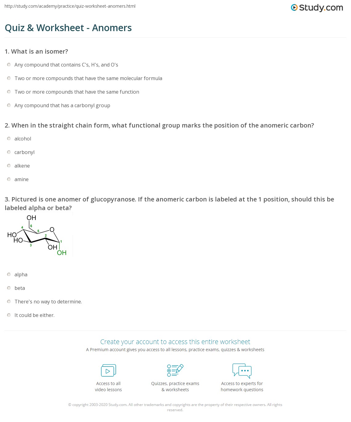 Quiz & Worksheet - Anomers | Study.com